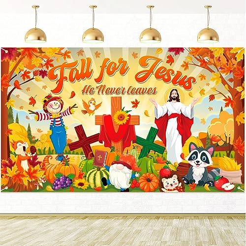 Amazon.com : HOWAF Fall for Jesus Pumpkin Thanksgiving Backdrop Banner ...