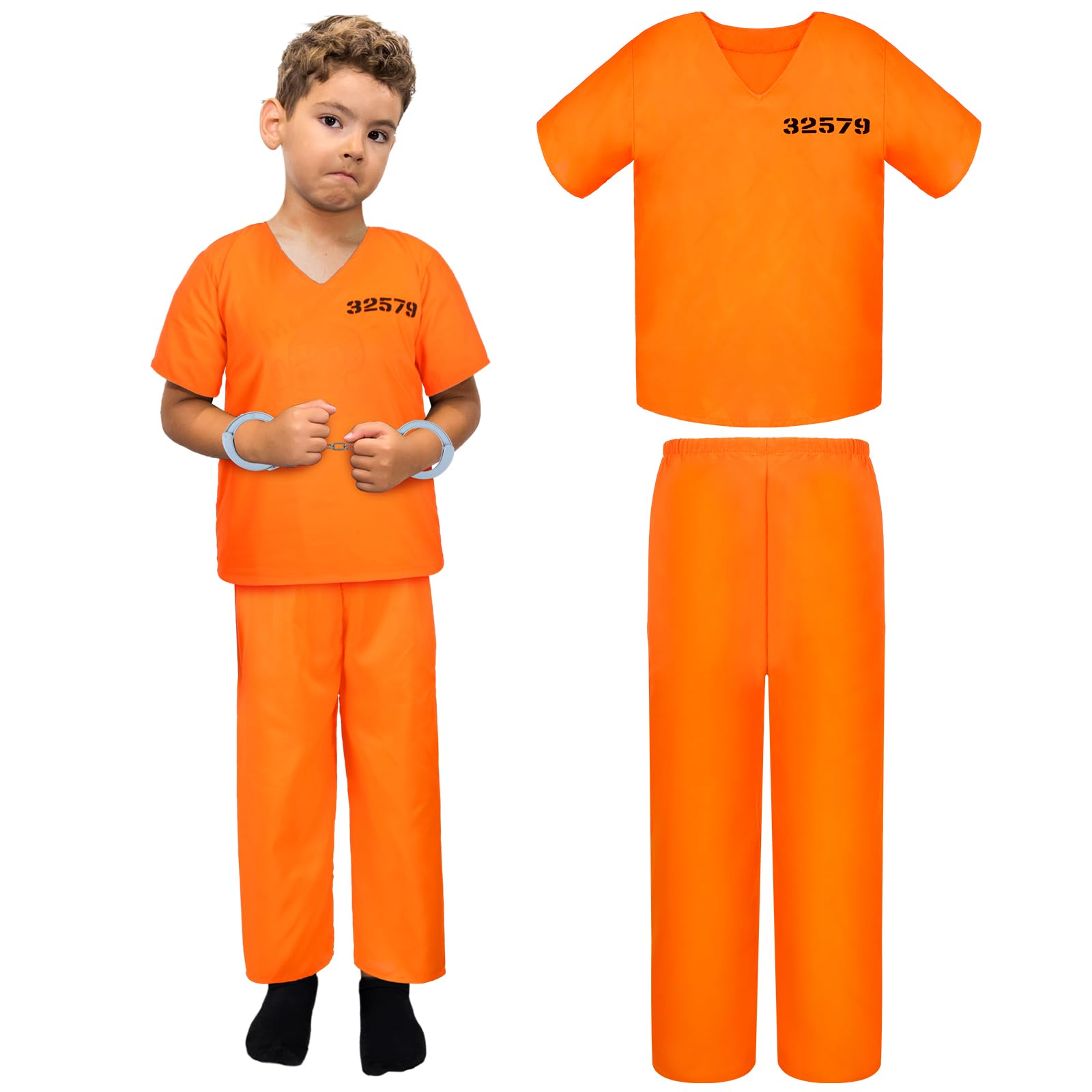 Amazon.com: Poen Kids Prisoner Costume Halloween Set Orange Prisoner ...