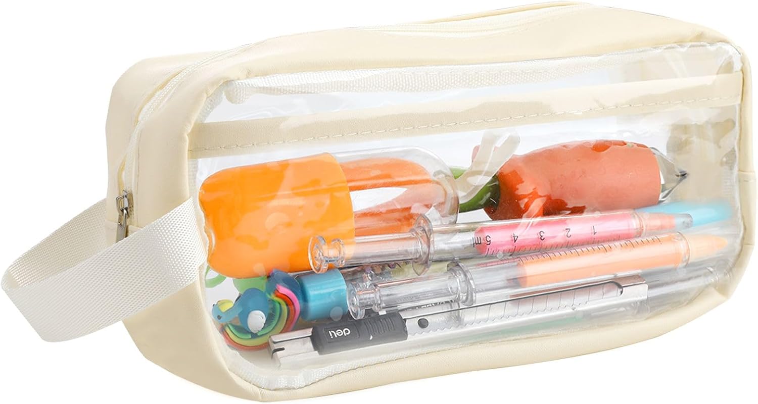 Elkflee Large Clear Pencil Case Waterproof Transparent PVC Plastic Pen ...