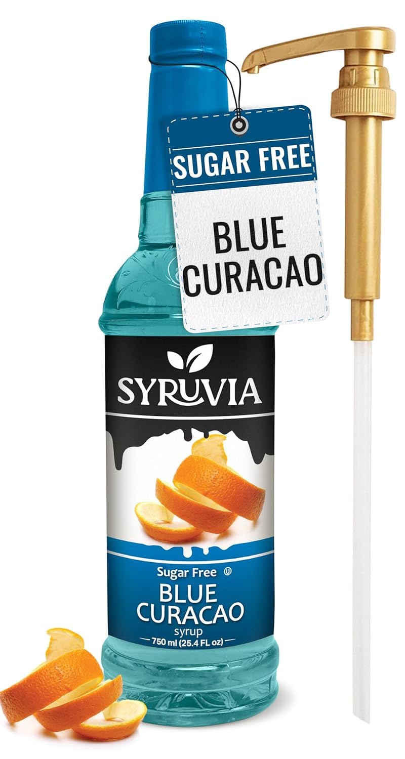 Amazon.com: Syruvia Sugar Free Blue Curacao Syrup With Syrup Pump ...