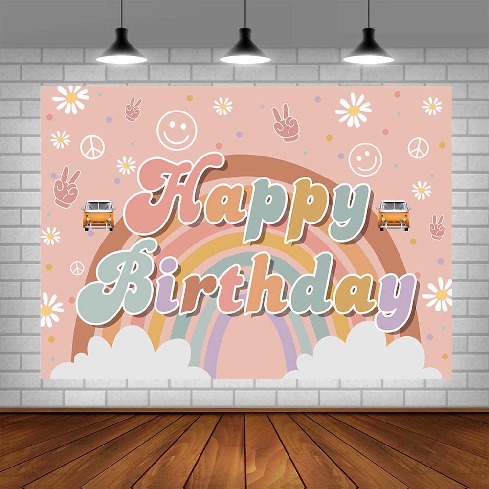 Daisy Birthday Banner Groovy Hippie Photo Booth Props Hippie Bus Selfie ...