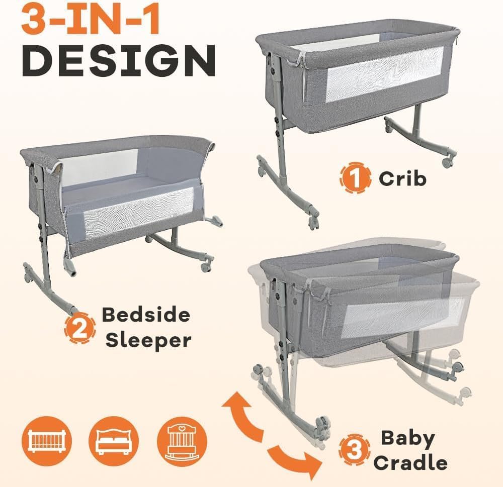 Snapklik.com : Bedside Crib For Baby, 3 In 1 Bassinet