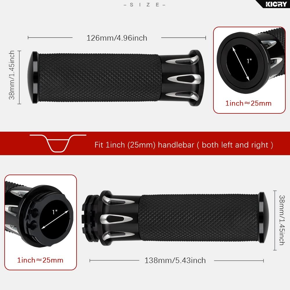 Motorcycle 1 inch Handlebar Grips Black CNC Throttle Grip 25mm ...