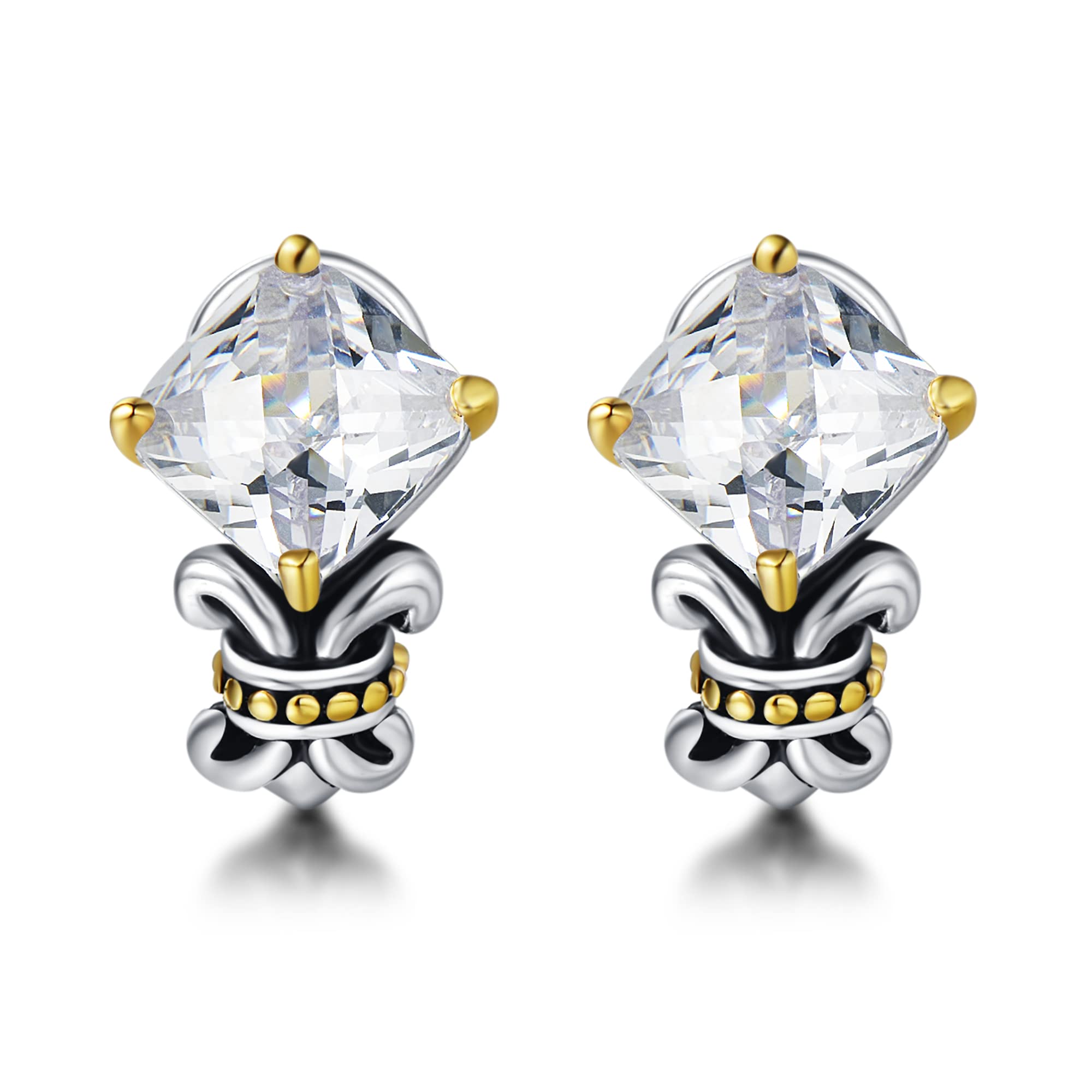 Amazon.com: UNY JEWEL Jewelry Two Tone Fleur De Lis Princess Cut Clear ...