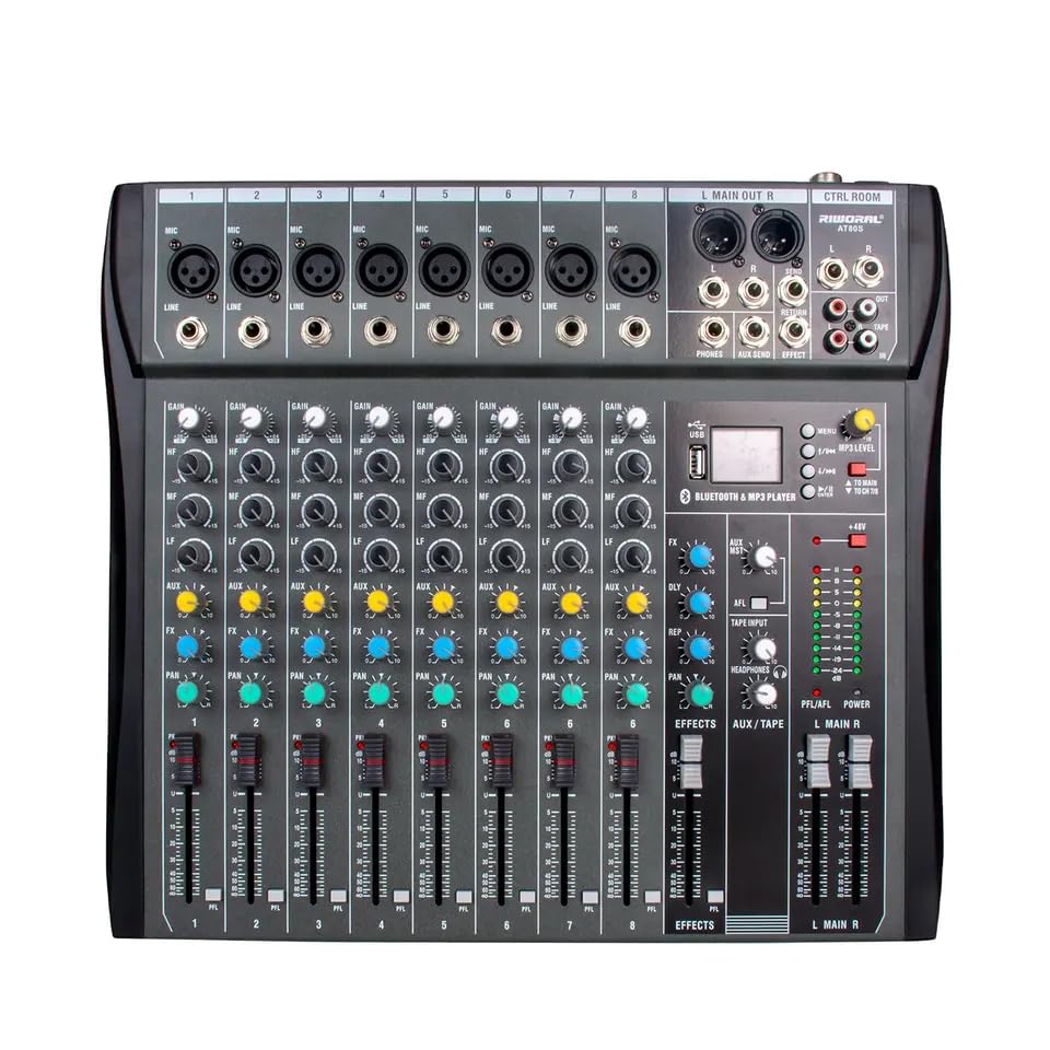 8 Channel Audio Interfacer DJ Mixer Sound Board USB Mixer Audio +48V ...