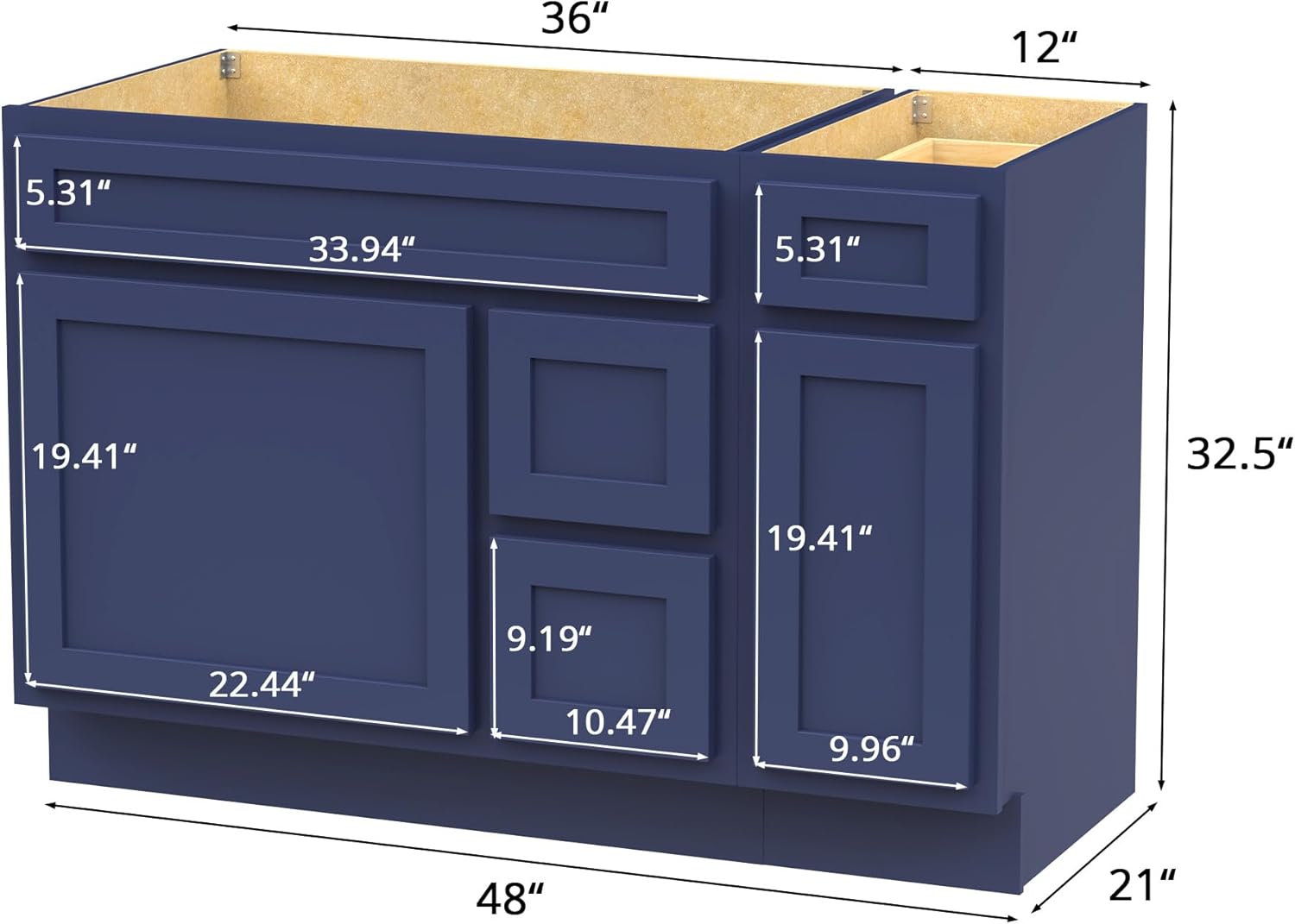 Vanity Art VA4048-3-2R-S – Tocador de baño sin ensamblar de 48 pulgadas ...