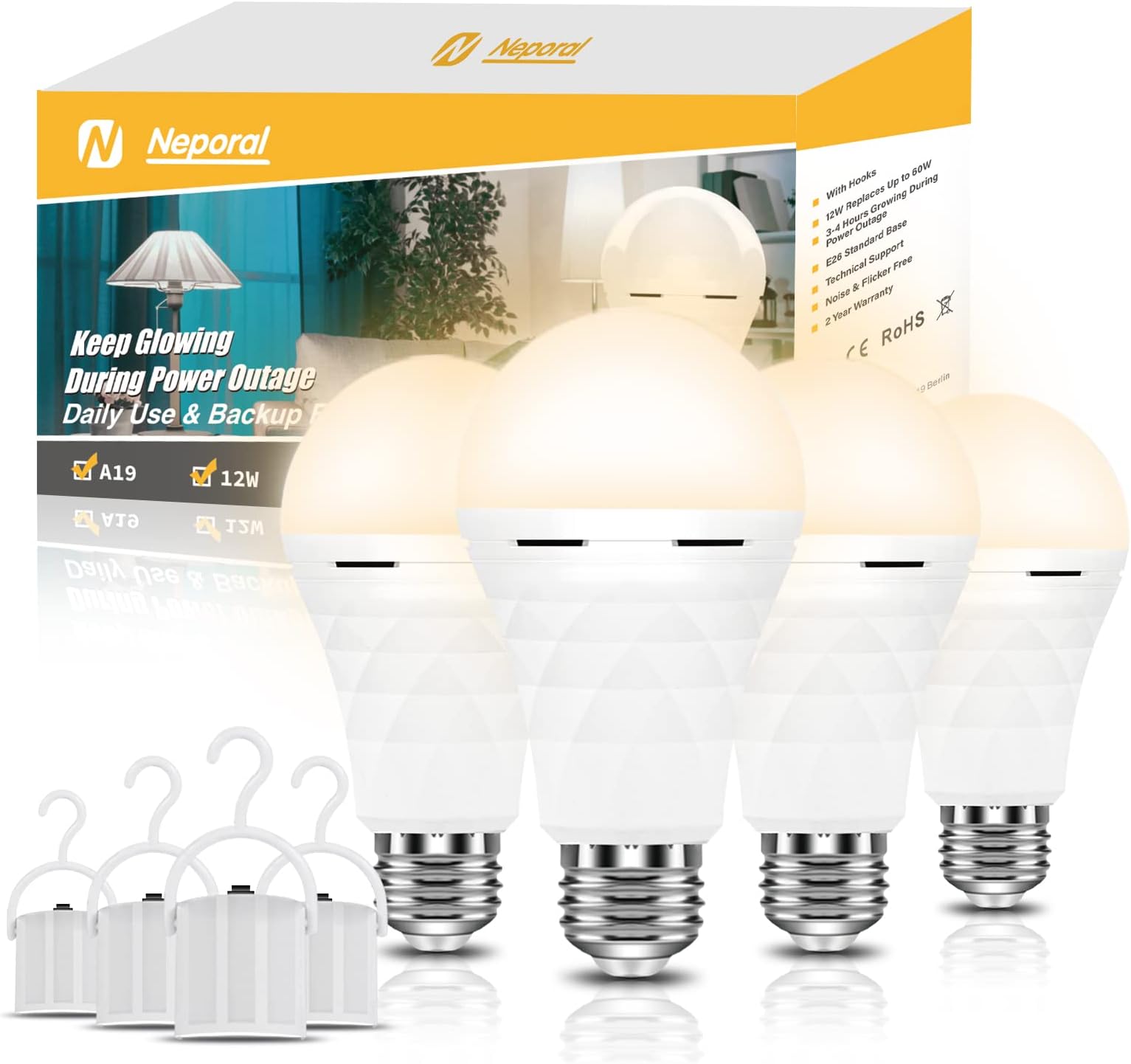 A19 Rechargeable Light Bulbs Emergency Light Bulb for Power Outages ...