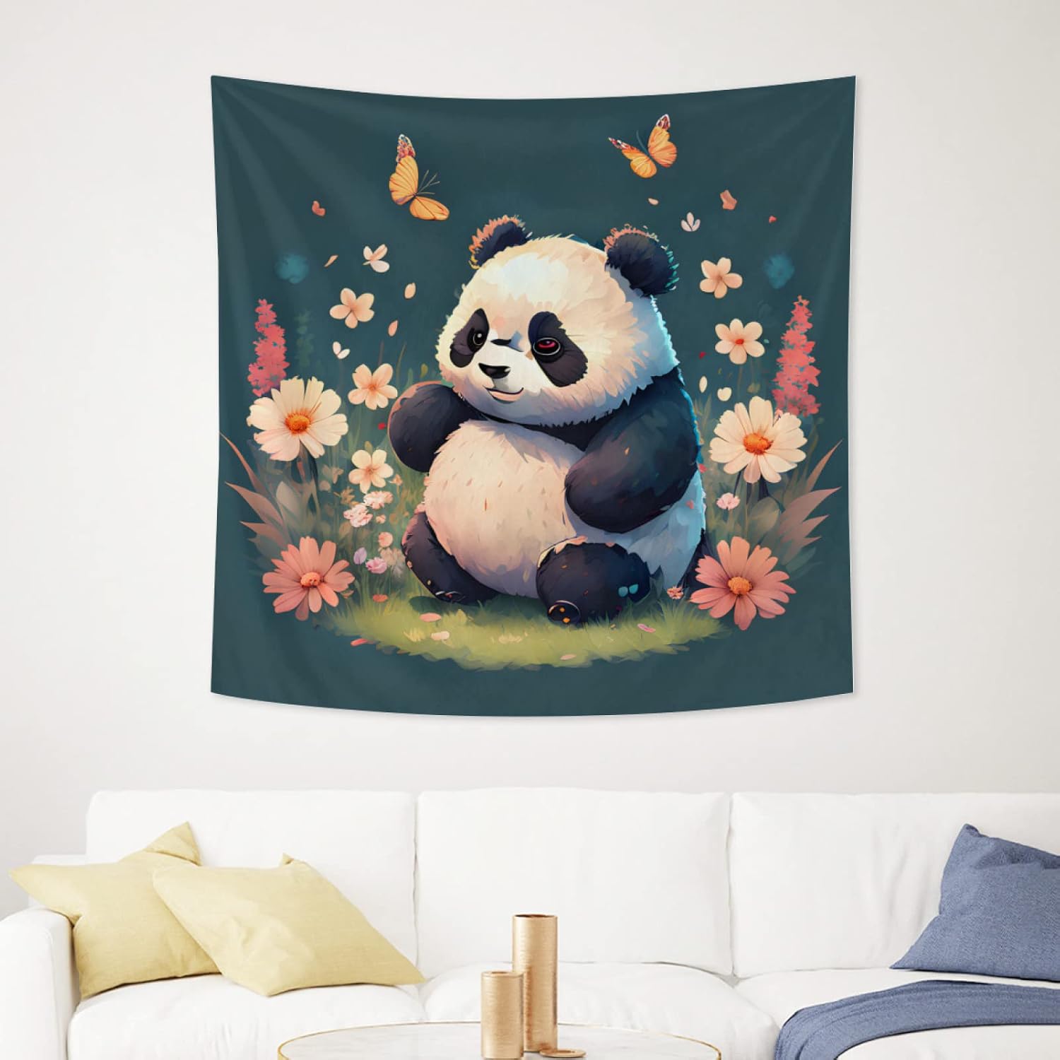 Amazon.com: Cute Panda Polyester Tapestry for Girls Room Living Room ...