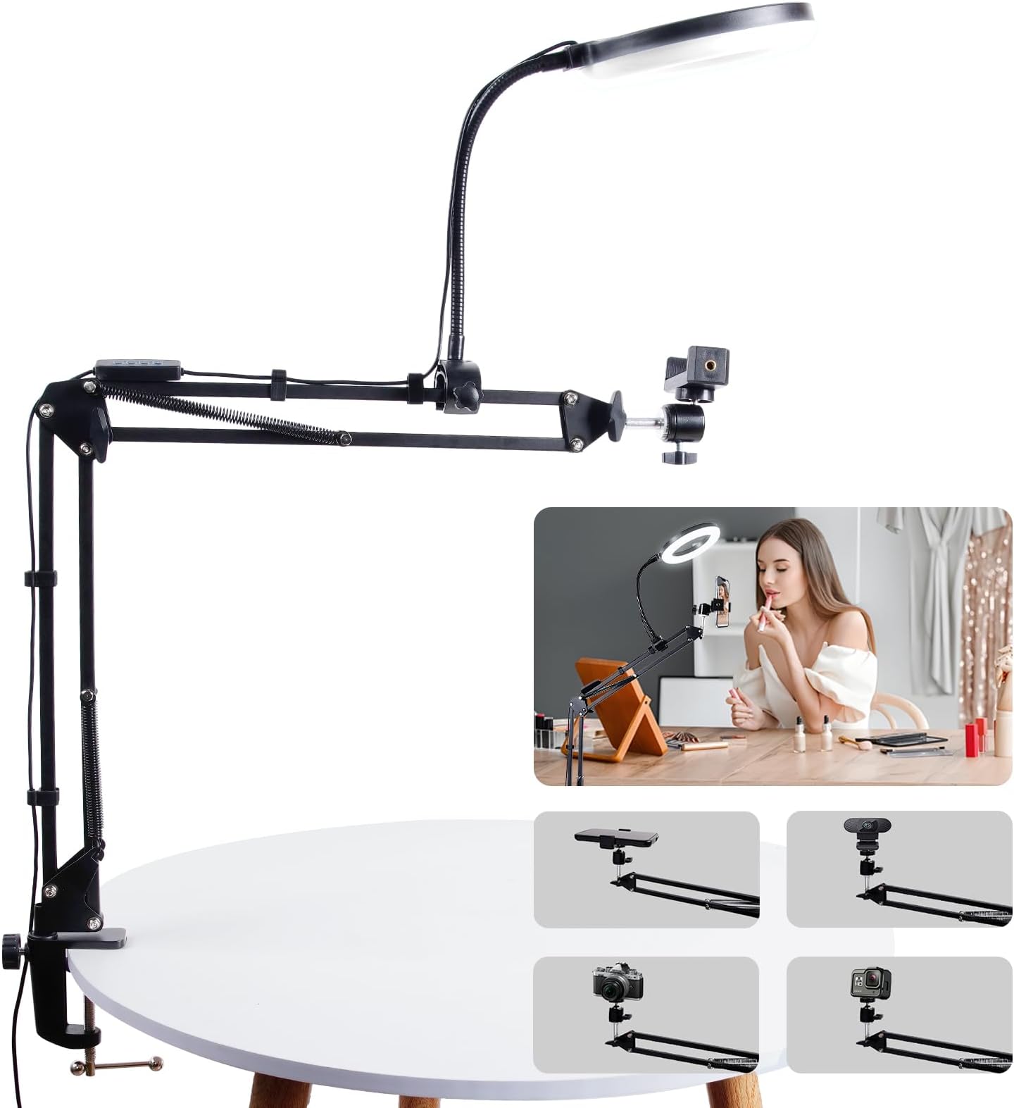 Lamptobe Overhead Phone Mount with Ring Light Flexible Articulating ...