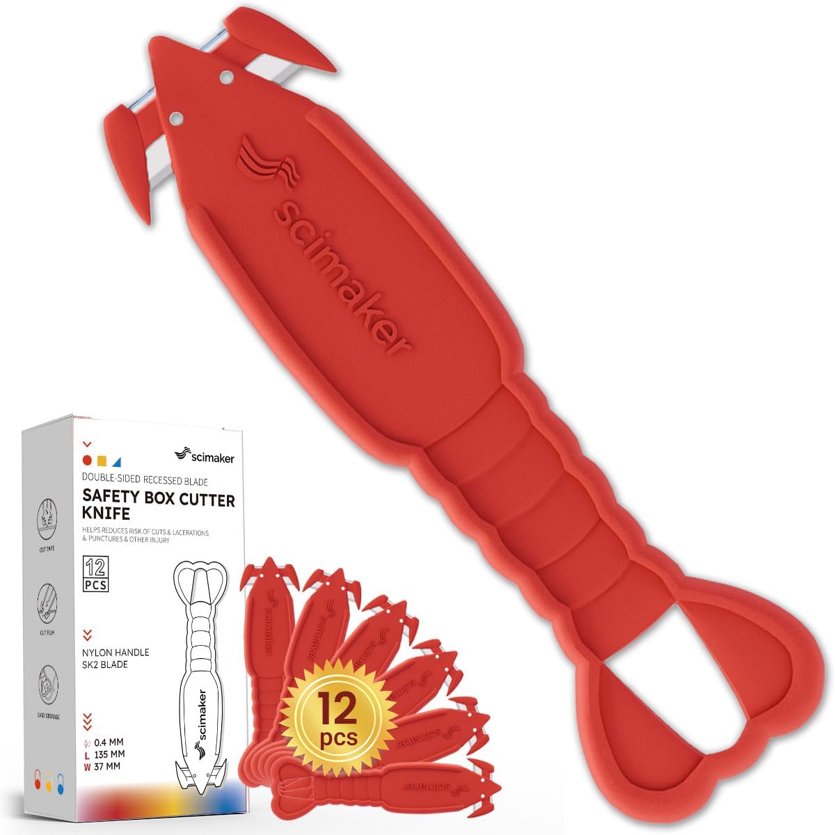 Scimaker Safety Box Cutter Knife, 12 PCS Stainless Steel Lobster Safety ...