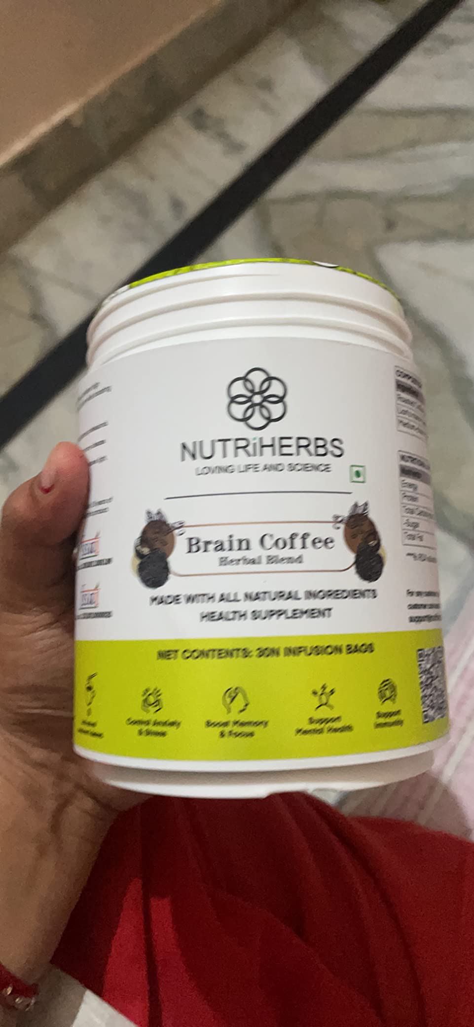 Nutriherbs Brain Coffee - 30 Infusion Bags for Focus, Memory, and ...