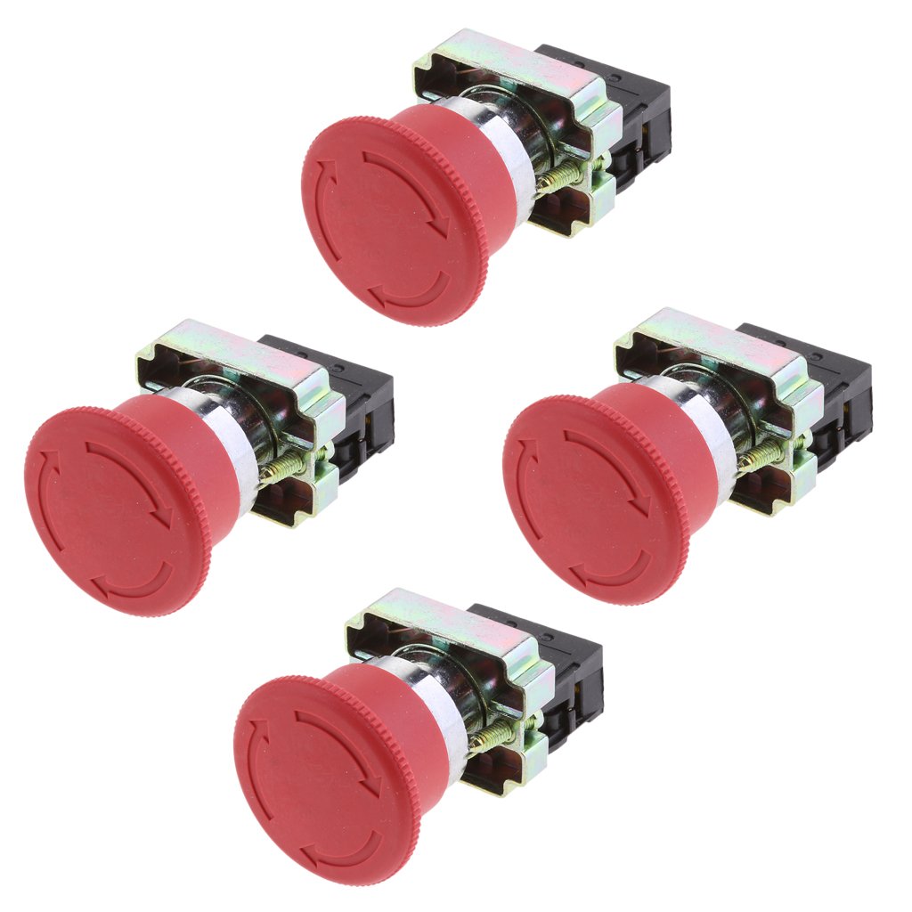 Rare 4Pack 22mm Mushroom Head Emergency Stop Push Button Assembly Turn ...