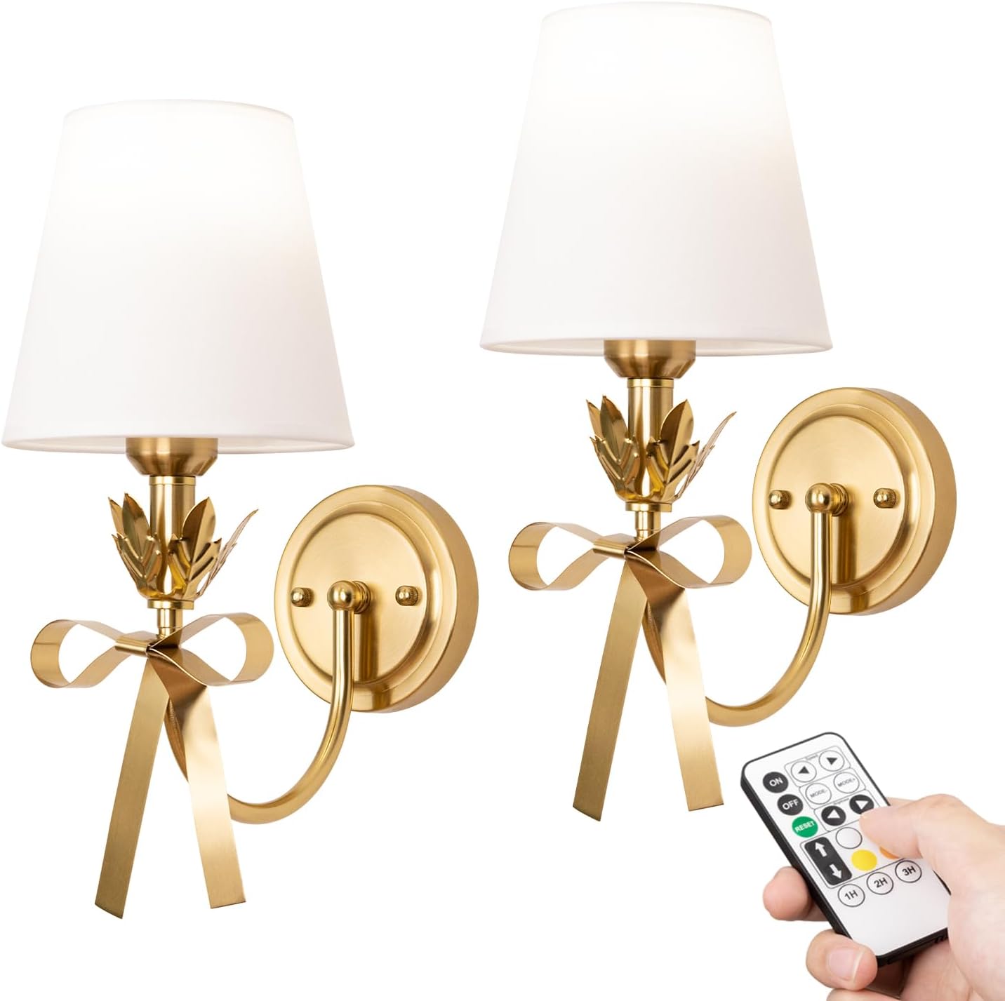 Adust Battery Operated Wall Sconce Set of Two, Antique Brass Bow Wall ...