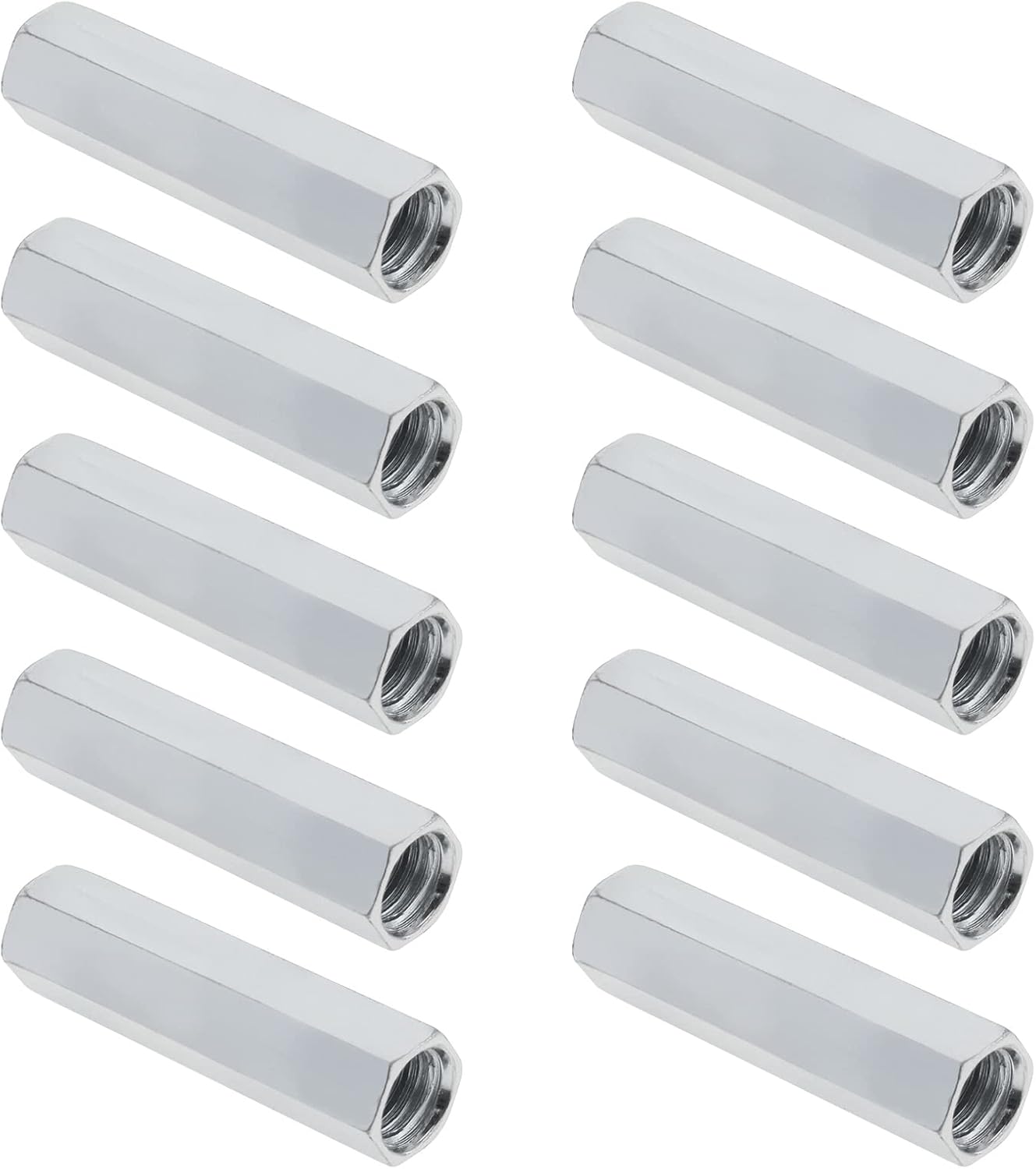 10Pcs Hexagonal Threaded Nuts Hexagonal Coupling Nuts Carbon Steel Long ...