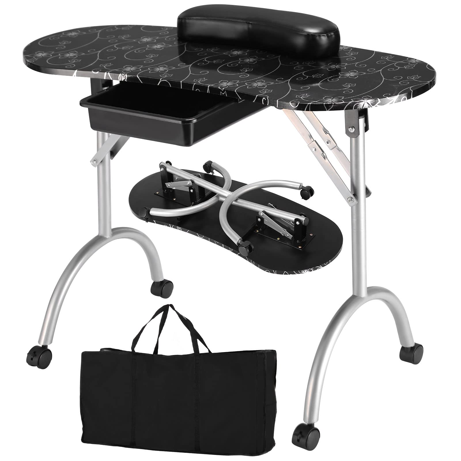 COSTWAY Folding Manicure Nail Table, Portable Mobile Nail Station ...