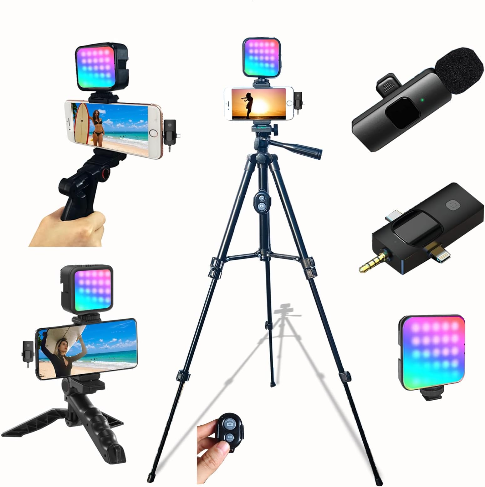 Amazon.com: Smartphone Video Vlogging Kit with LED Light, Phone Holder ...