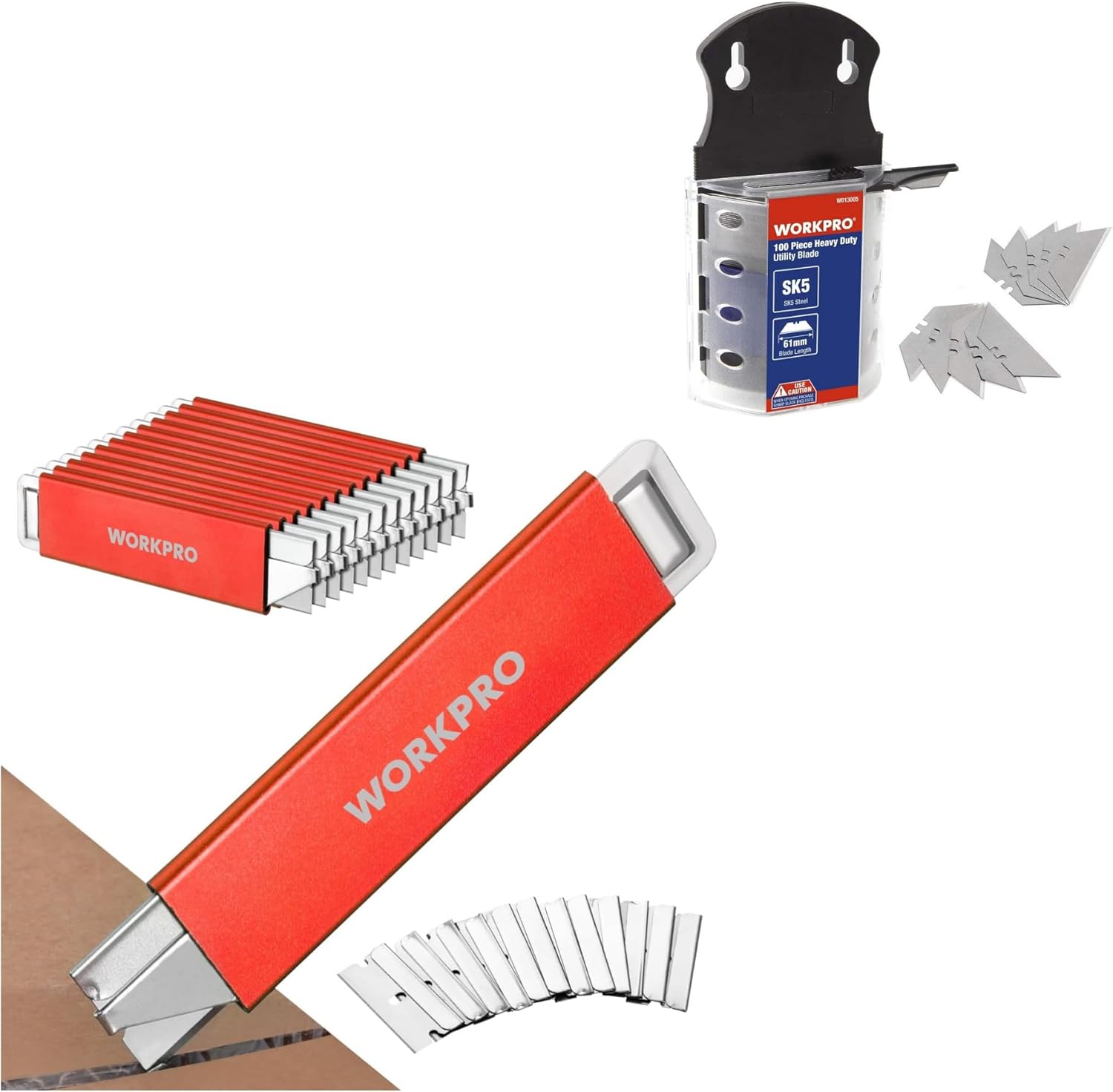 WORKPRO 12-Pack Box Cutter Retractable & WORKPRO Utility Knife Blades ...