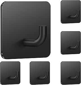 TOBUSA 6 Pack Self Adhesive Hooks Heavy Duty, Black Small Sticky Hooks ...