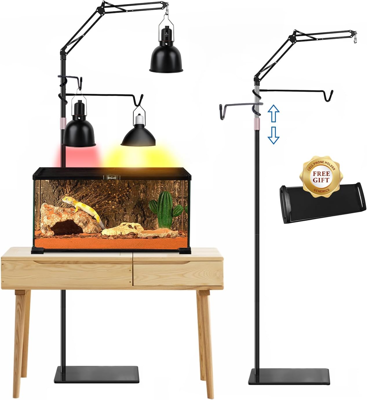 Amazon.com: JUNWSHUI Reptile Heat Lamp Stand Adjustable Height 15.7inch ...