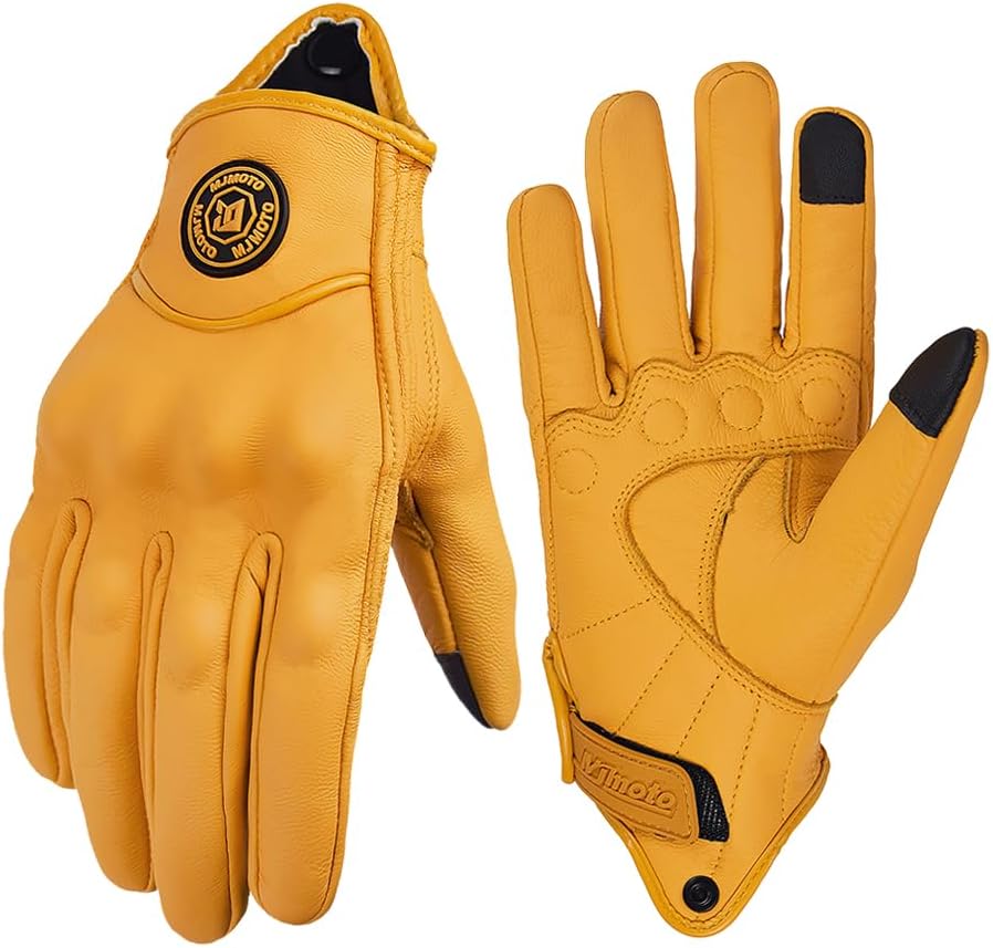 Yellow Classic Goat Leather Motorcycle Gloves With Hole Summer Cycling ...