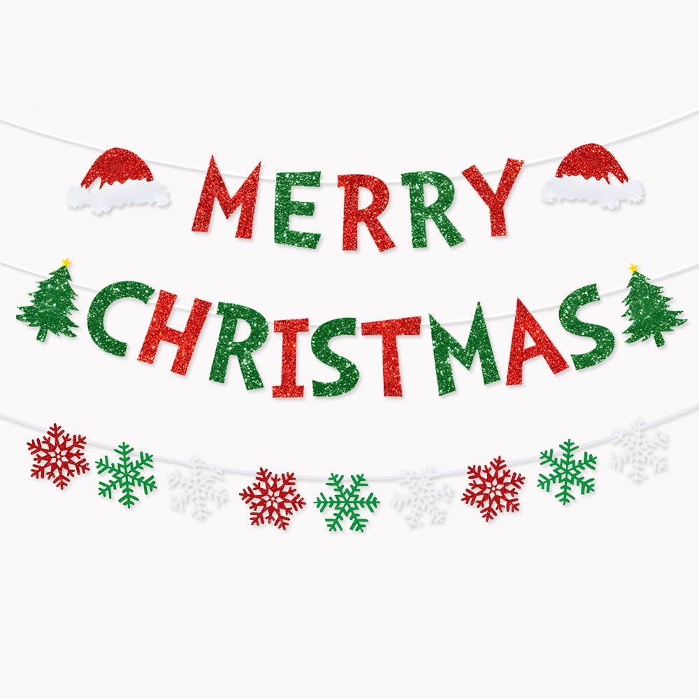 Amazon.com: Merry Christmas Banner- Xmas Banners Bunting with ...