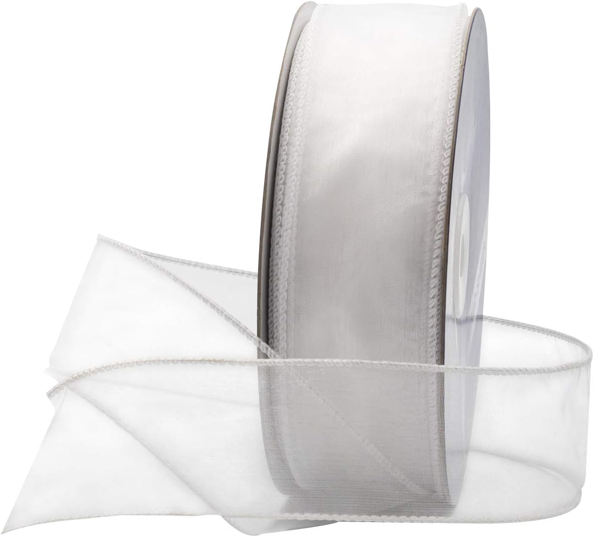 Amazon.com: Ribbli White Organza Wired Ribbon, White Sheer Ribbon with ...