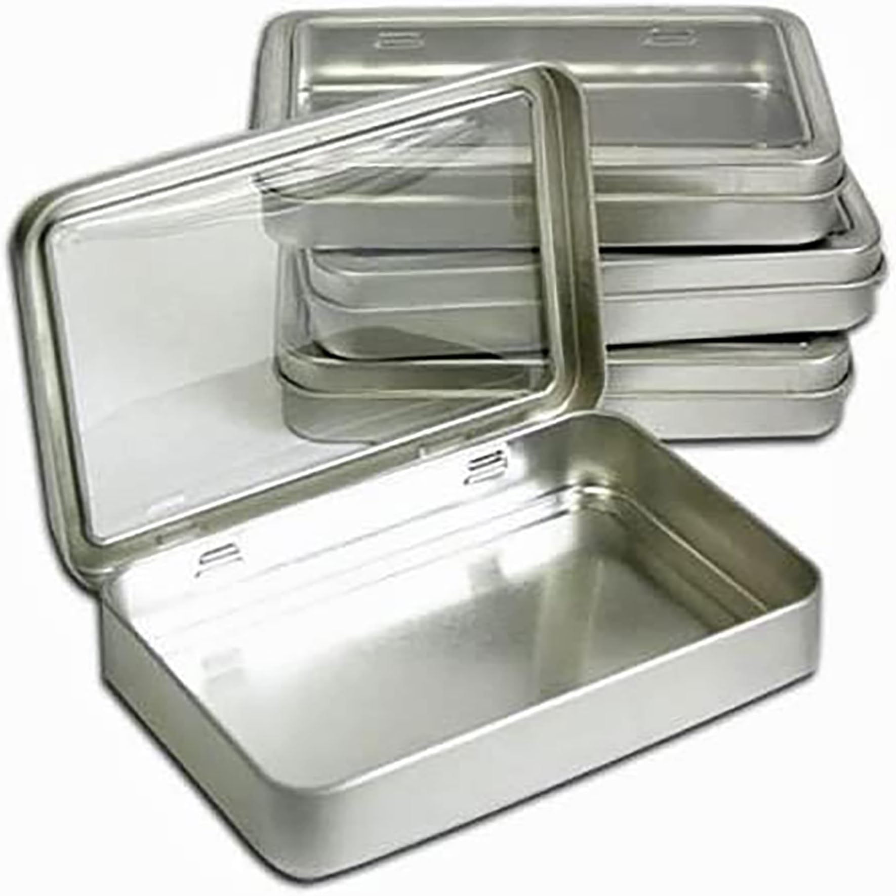 Amazon.com: Clear Top Metal Tin Box 7oz Plain Silver Hinged Blank ...