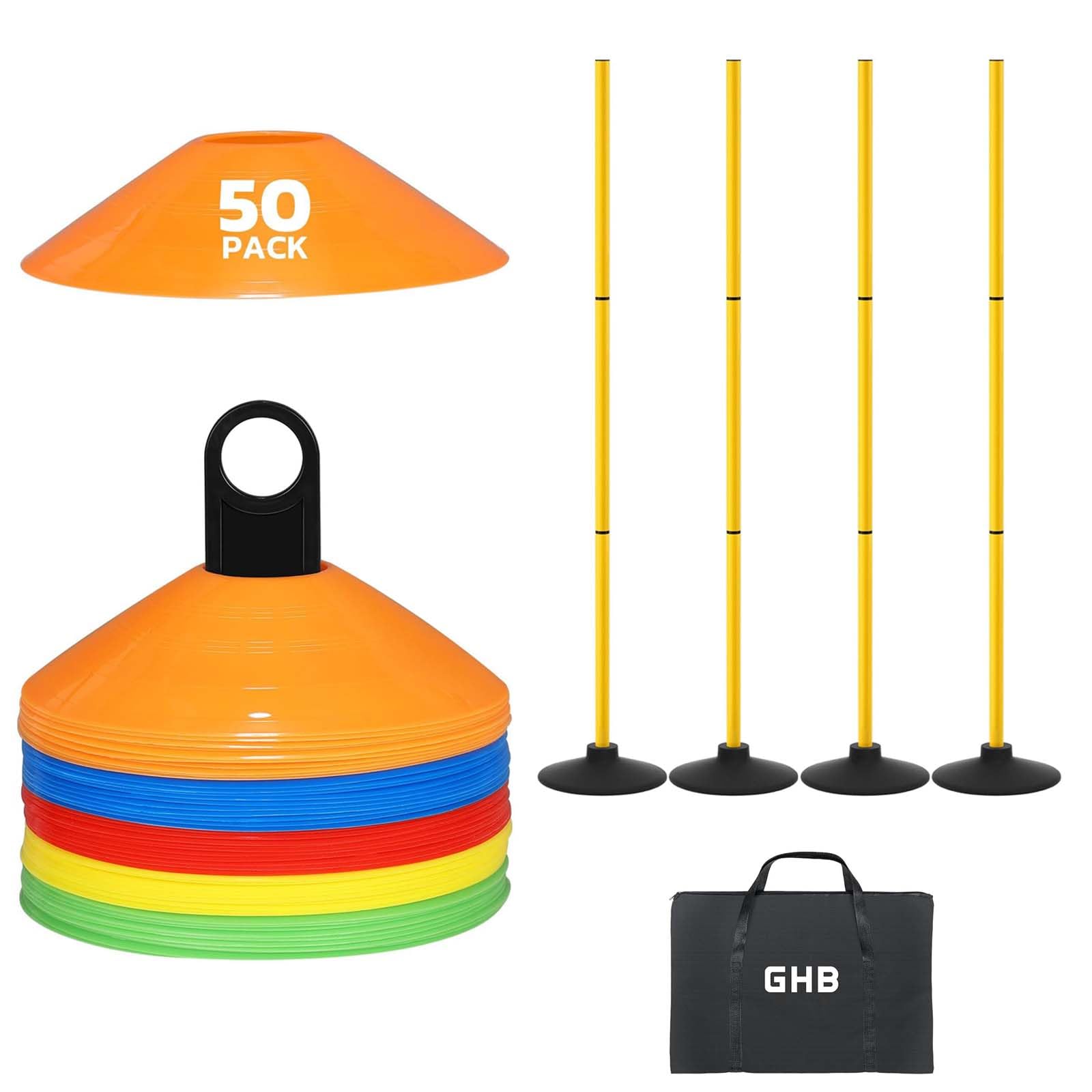 Amazon.com : GHB Disc Cones 50 Pack and Pack of 4 Agility Poles Set ...