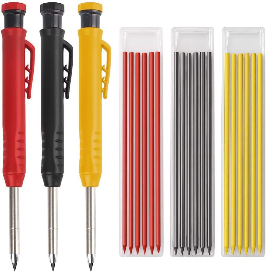 Mechanical Carpenter Pencils Set, Solid Deep Hole Woodworking Pencils ...