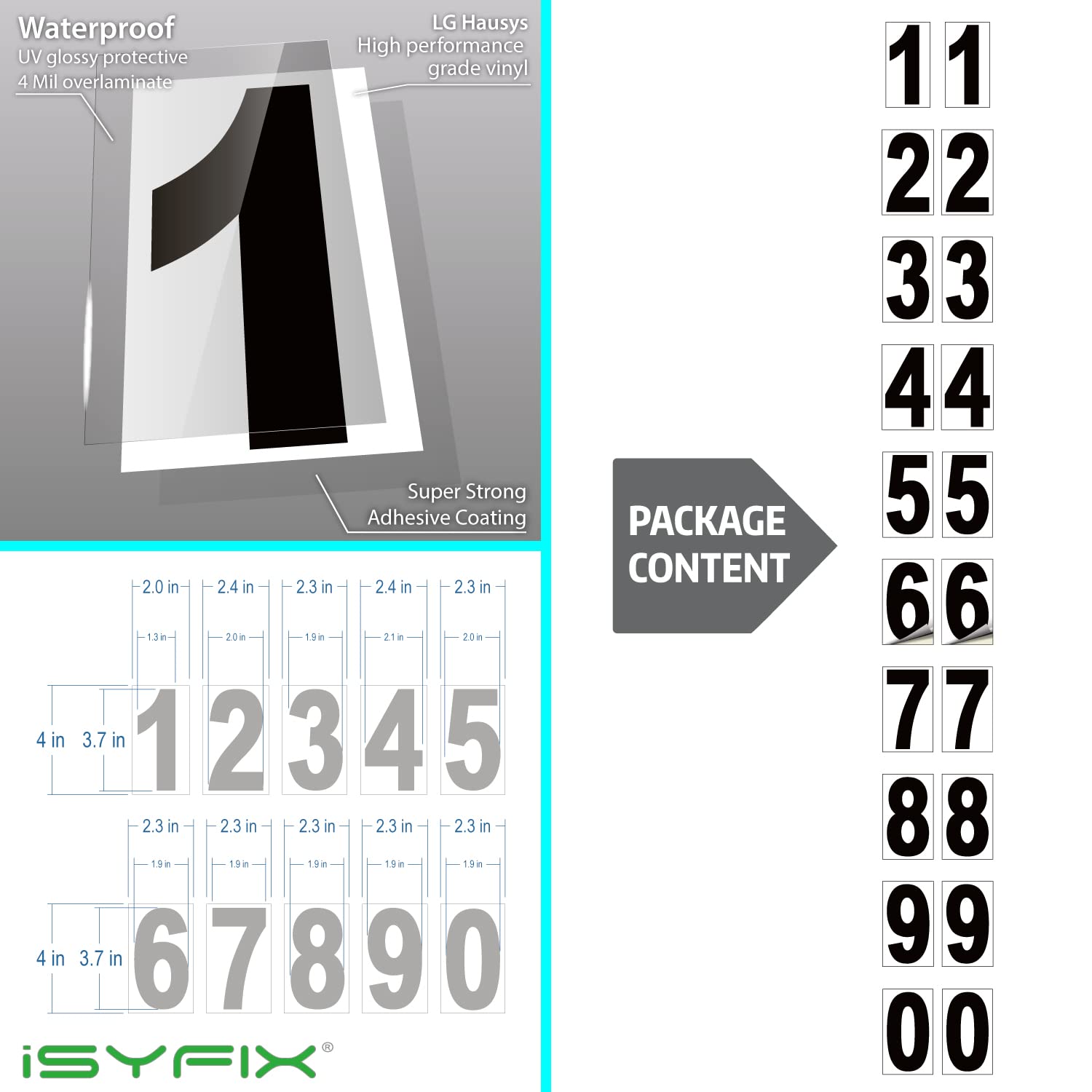 Snapklik.com : iSYFIX Black Vinyl Numbers Stickers 2 Sets 4 Inch ...