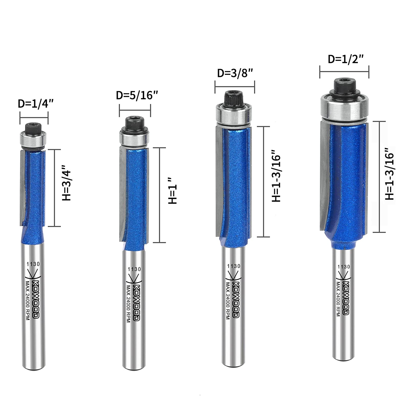 Snapklik.com : 4 Pcs Straight Flush Trim Router Bit 1/4 Shank C3 ...