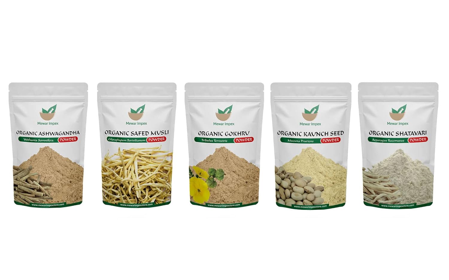 Buy Mewar Impex Combo of 5 Ashwagandha, Safed Musli, Gokhru,Kaucha ...