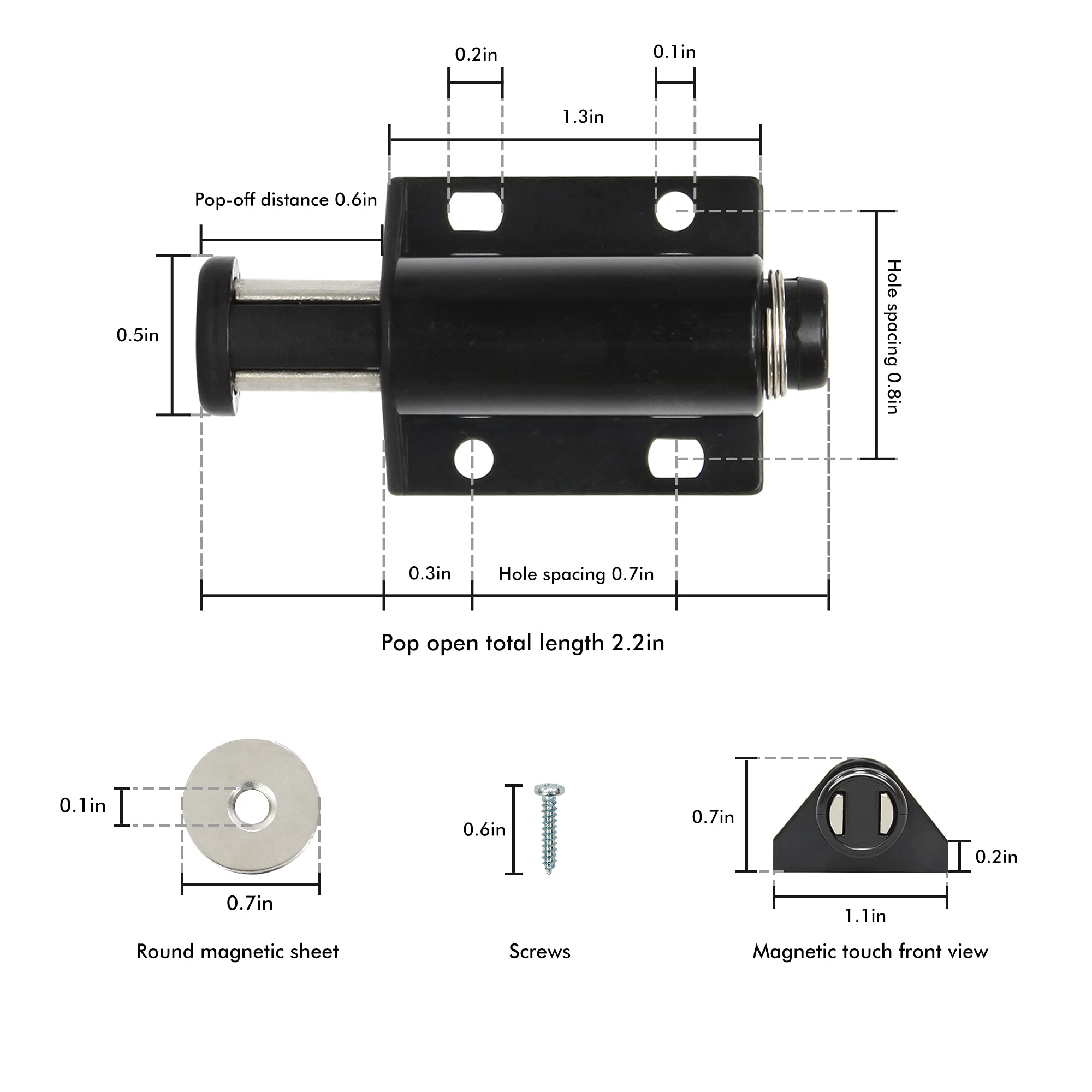 Cabinet Door Touch Push Open Magnetic Latch Black Drawer Magnet Push ...