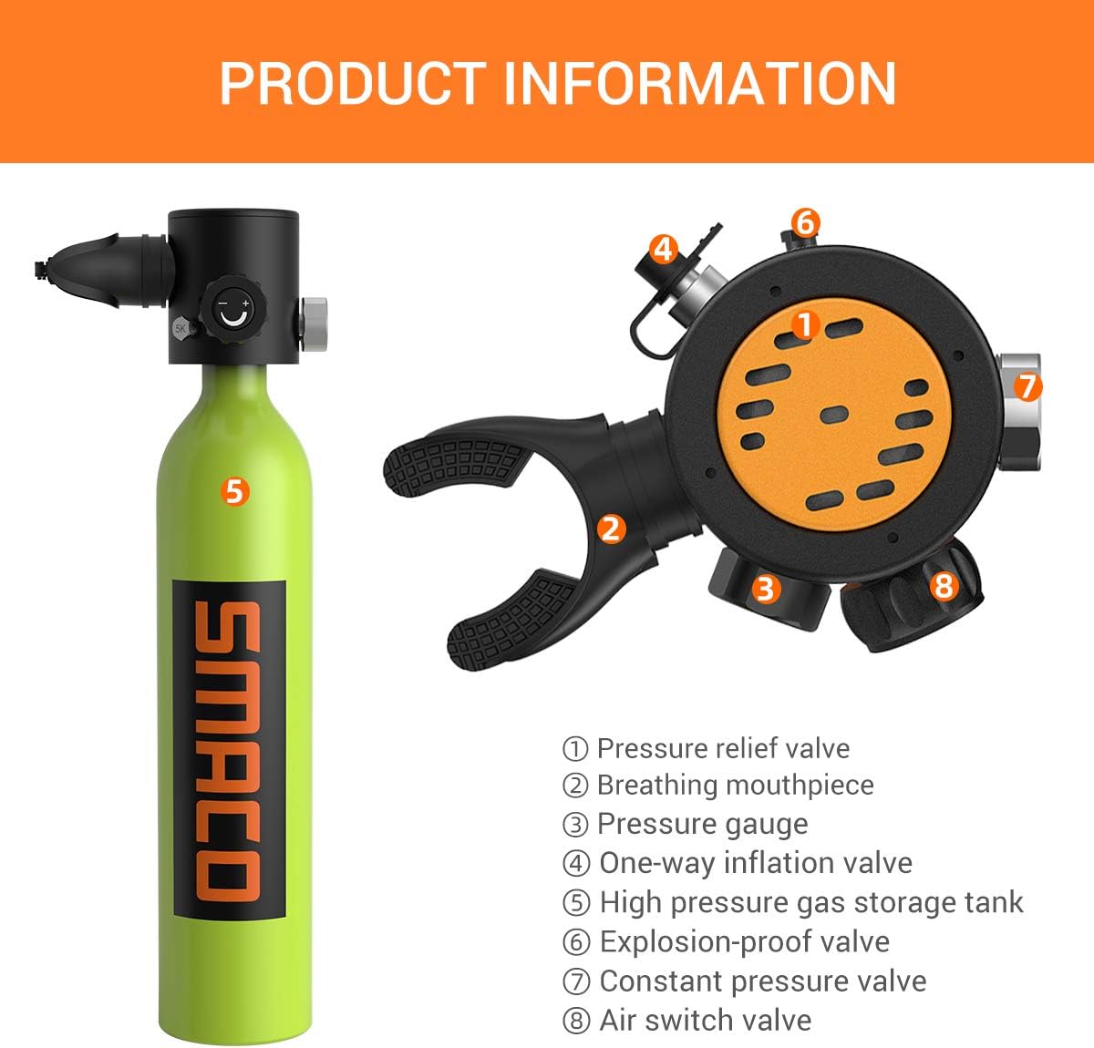 SMACO Mini equipo de buceo para buceo tanque de buceo Cilindro de ...