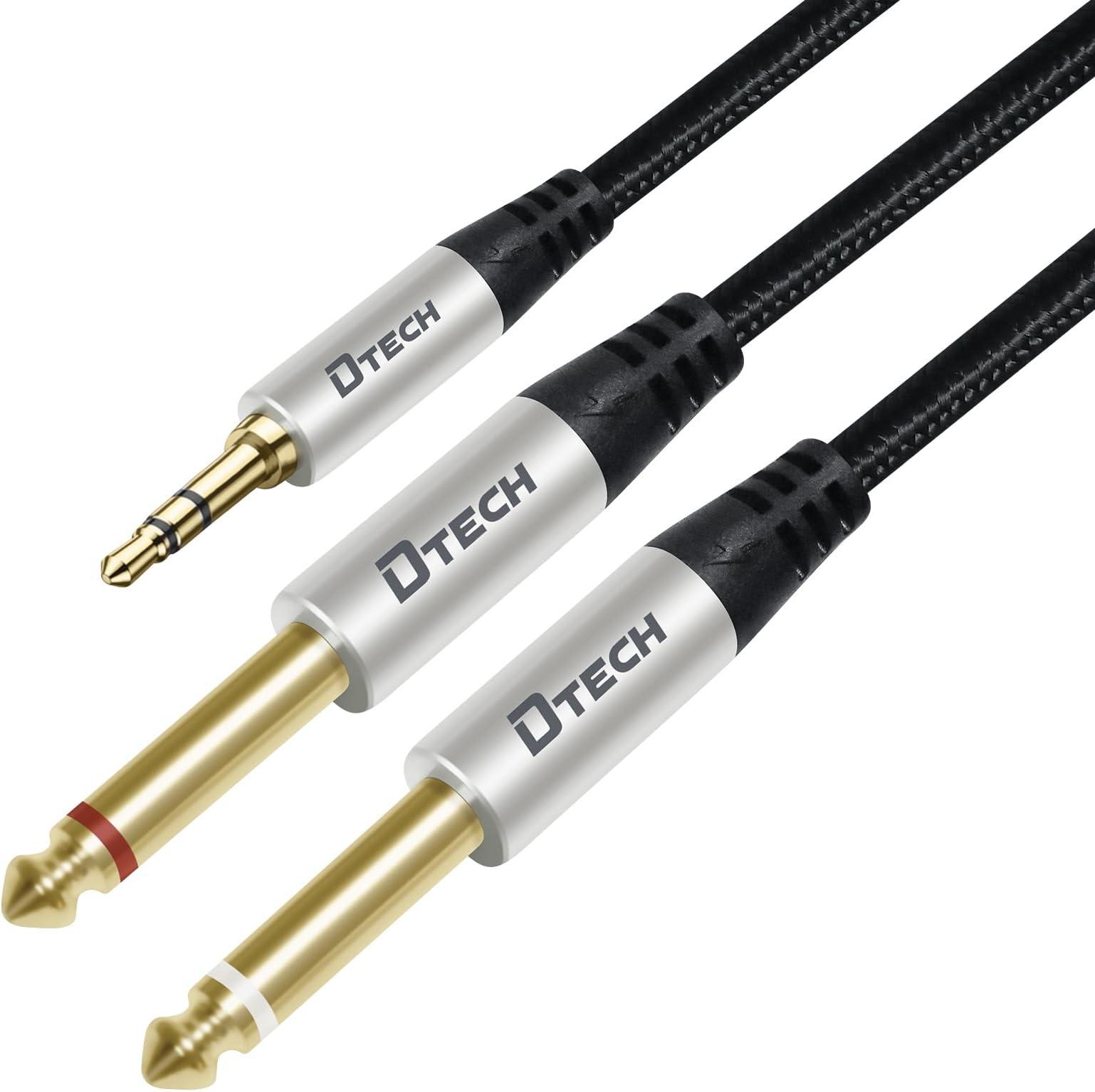 Amazon | DTECH 3.5mm to 6.35mm x 2 オーディオ変換ケーブル ステレオミニプラグ Y型 分岐 1/8 TRS ステレオ to デュアル 1/4 TS モノ ...