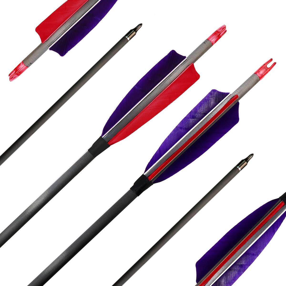 ZHANYI Target Hunting Archery Carbon Arrows 600 Spine with Real Feather ...