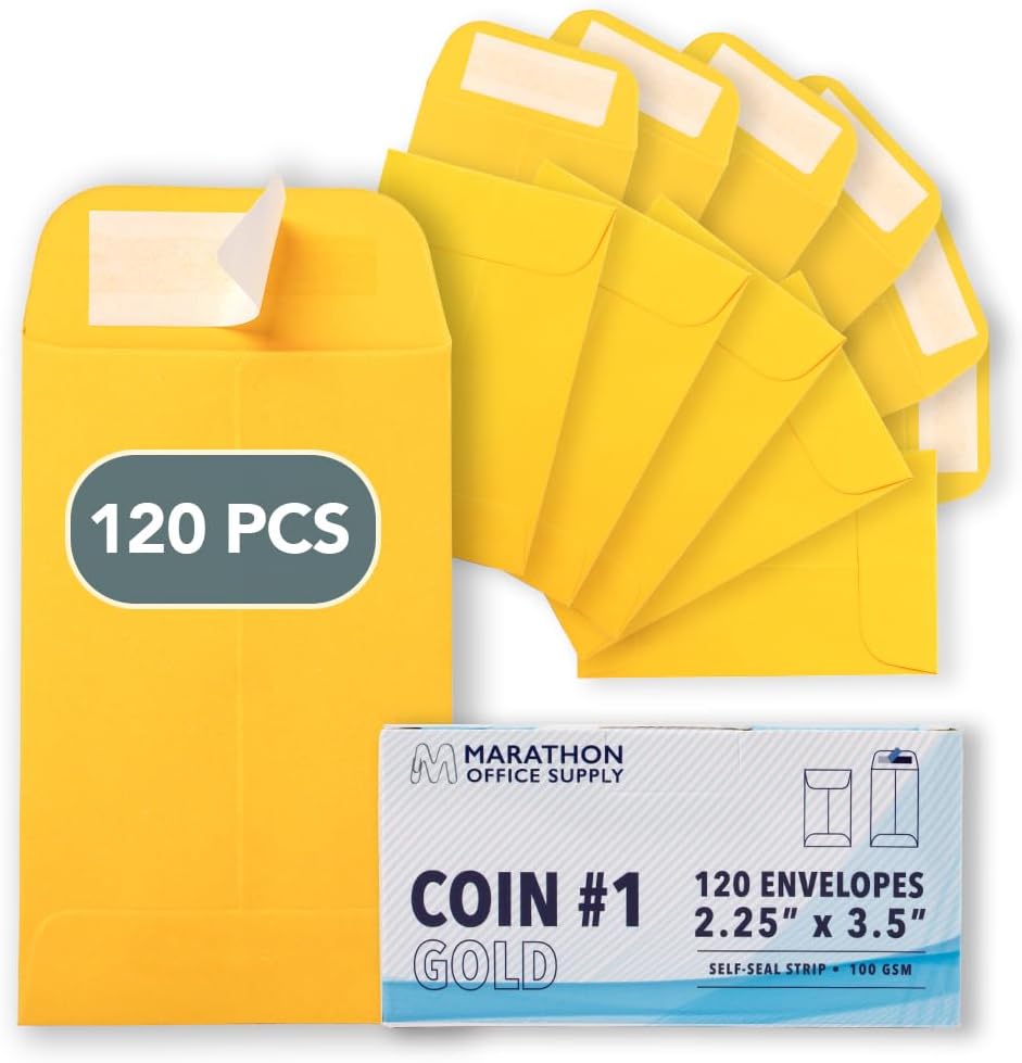 Amazon.com : MOS #1 Gold Coin Envelopes 2.25 x 3.5 Inch 120 Pack — Self ...