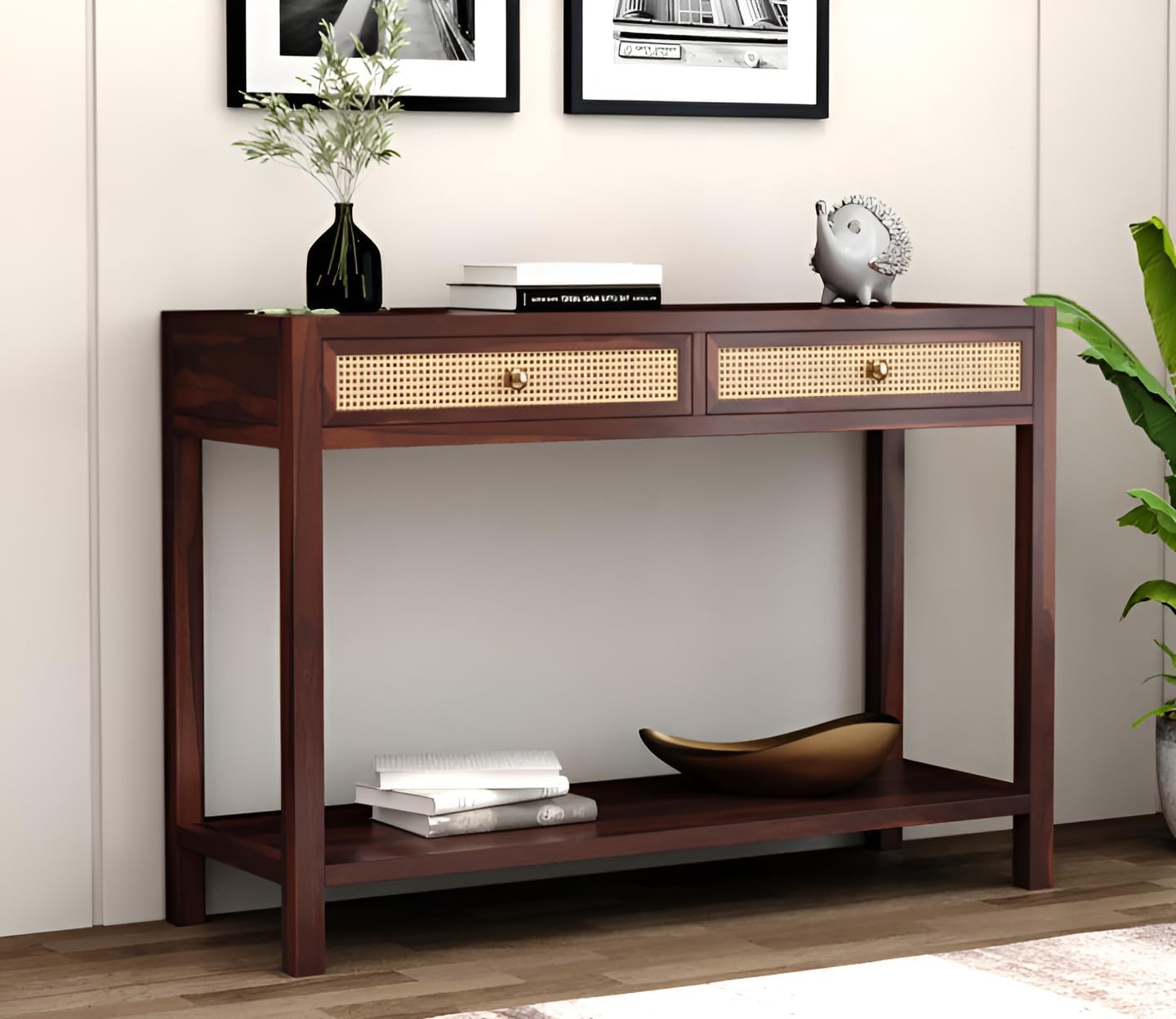 STRATA Furniture Solid Sheesham Wood Curve Legs Console Table with ...