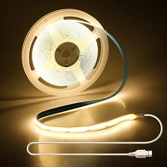 Amazon.com: Aclorol 13.12FT/4M USB COB LED Strip Lights Warm White LED TV Backlight with Strong ...