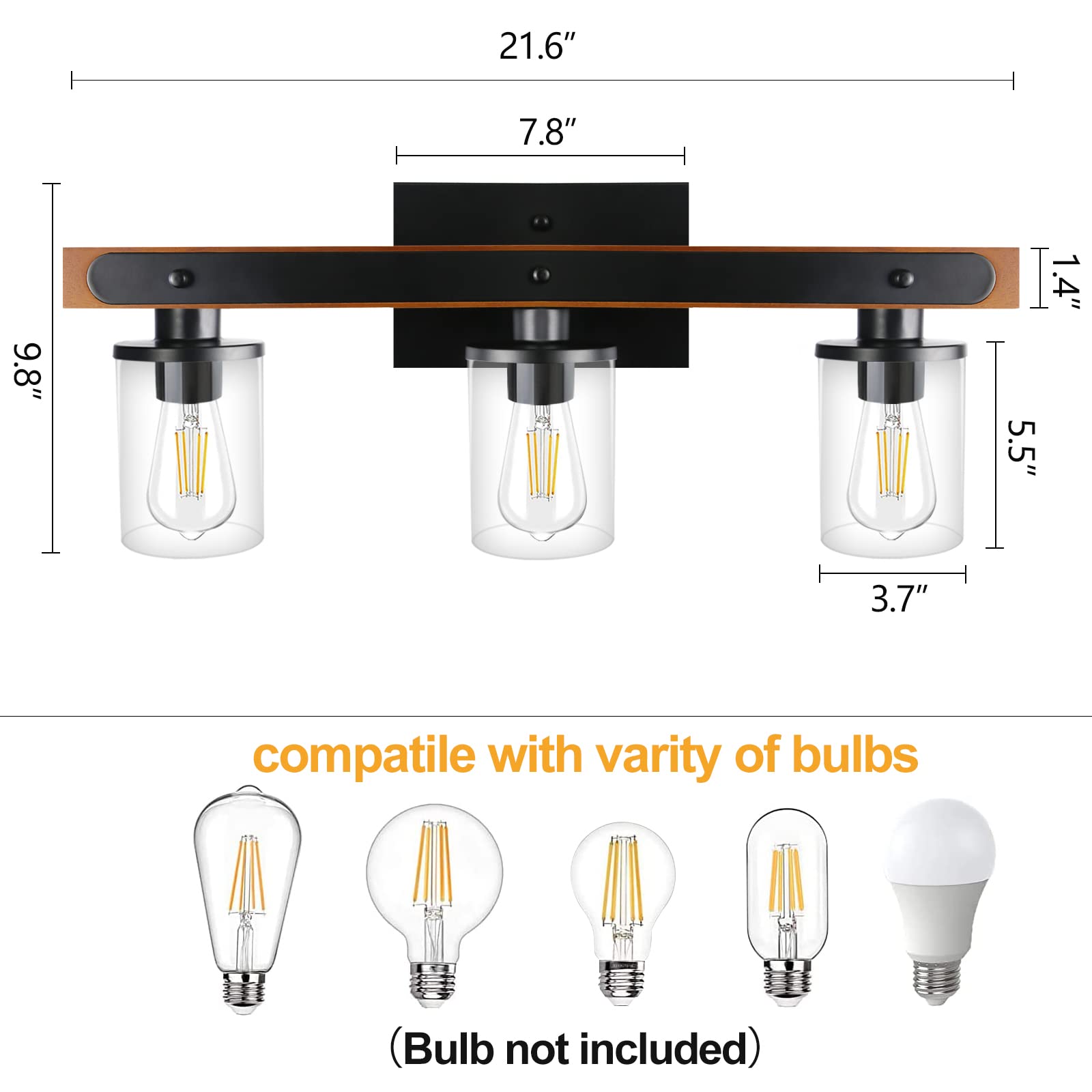 3-Lights Bathroom Vanity Light Wood Wall Light Fixtures - Wood Bathroom ...