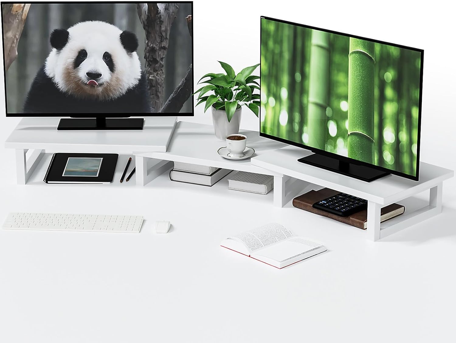 Amazon.com: POXAKA Dual Monitor Stand Riser, Bamboo Desk Risers for 2 ...