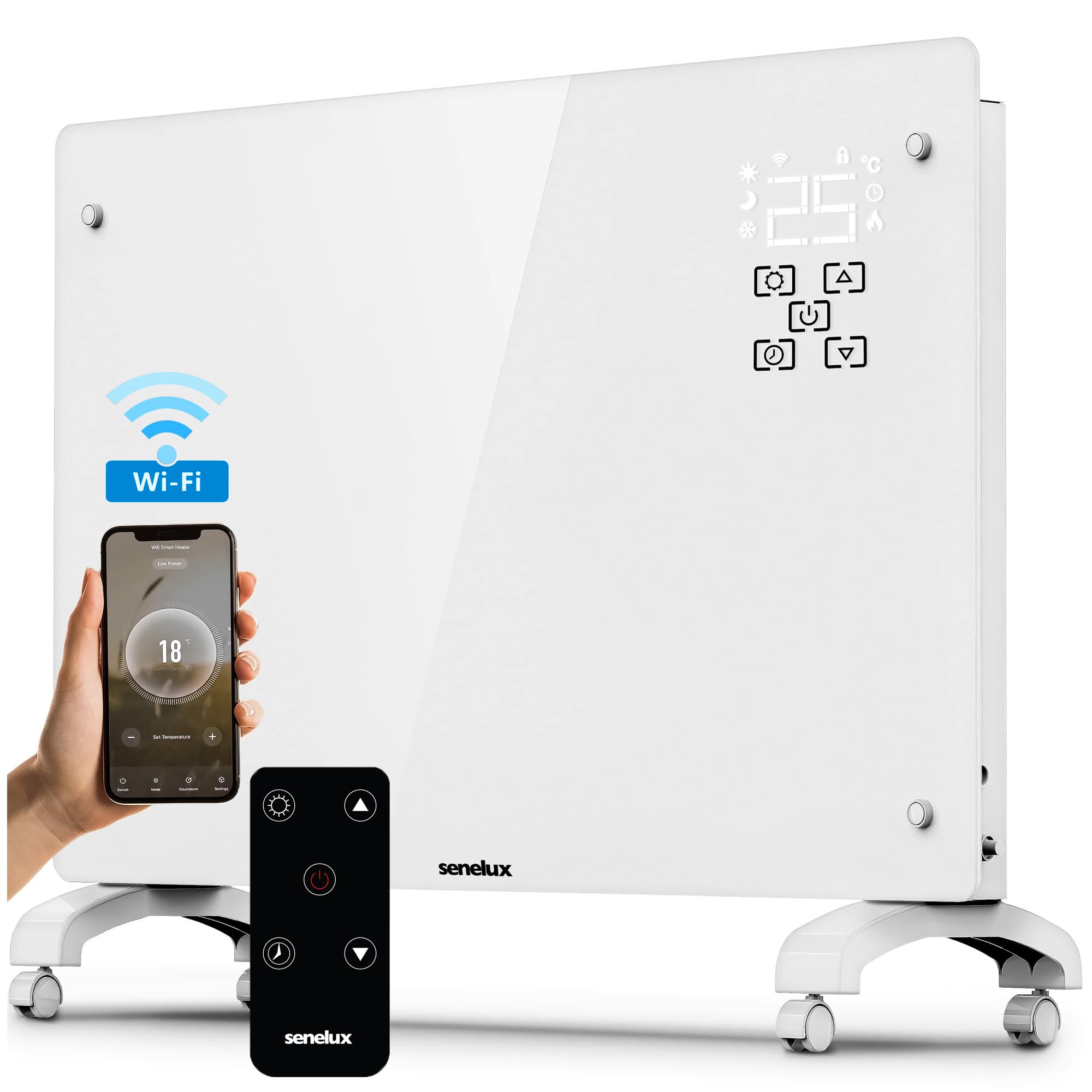 Senelux 2000W Electric Glass Panel Heater, WiFi Smart Convection Heater ...