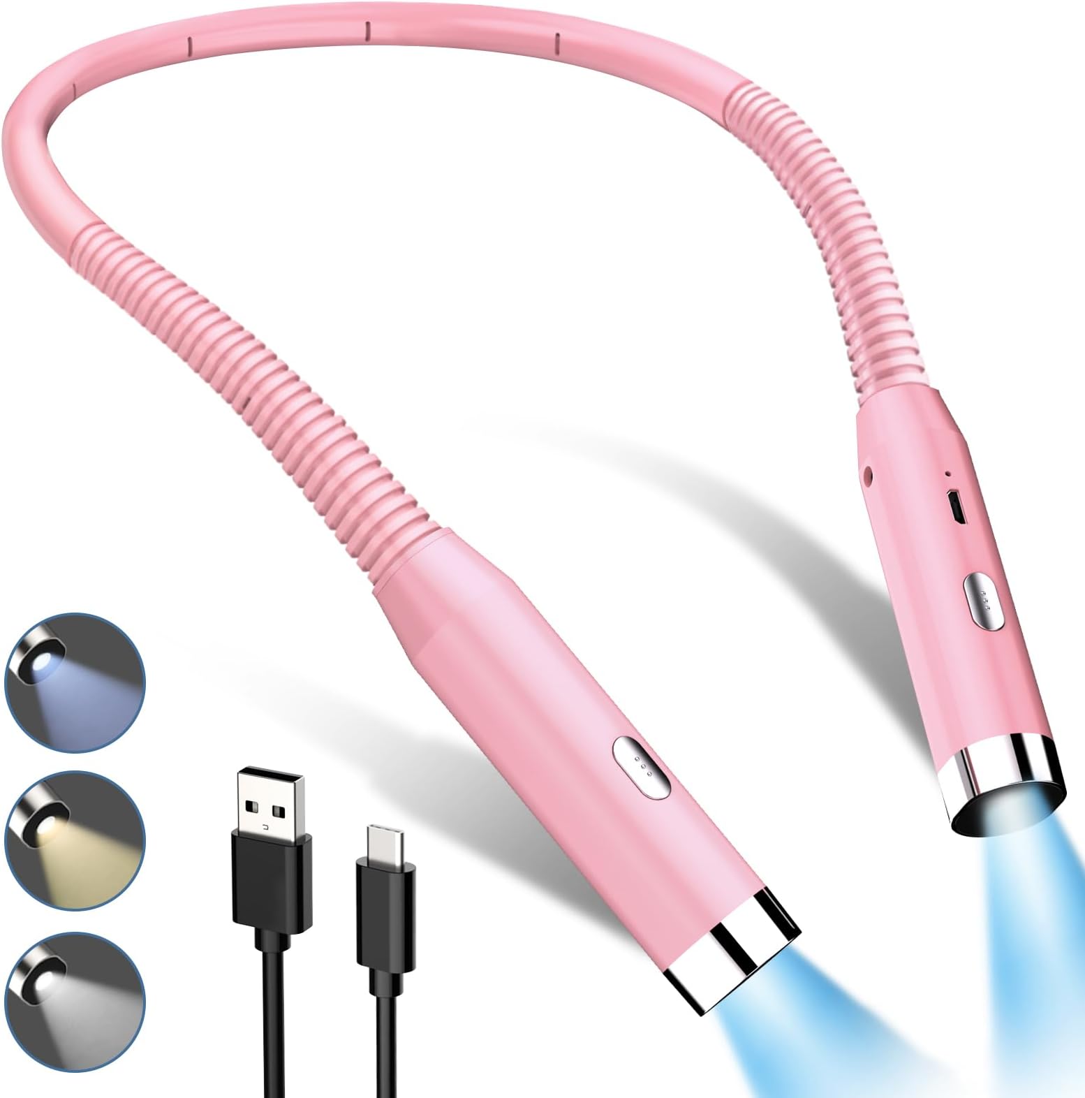 LEPOWER 4 LED Book Light, 6 Level Brightness Neck Light, Rechargeable ...