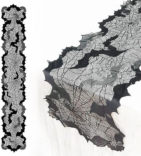 Amazon.com: Halloween Table Runner, Black Lace Bat Web Table Runners ...