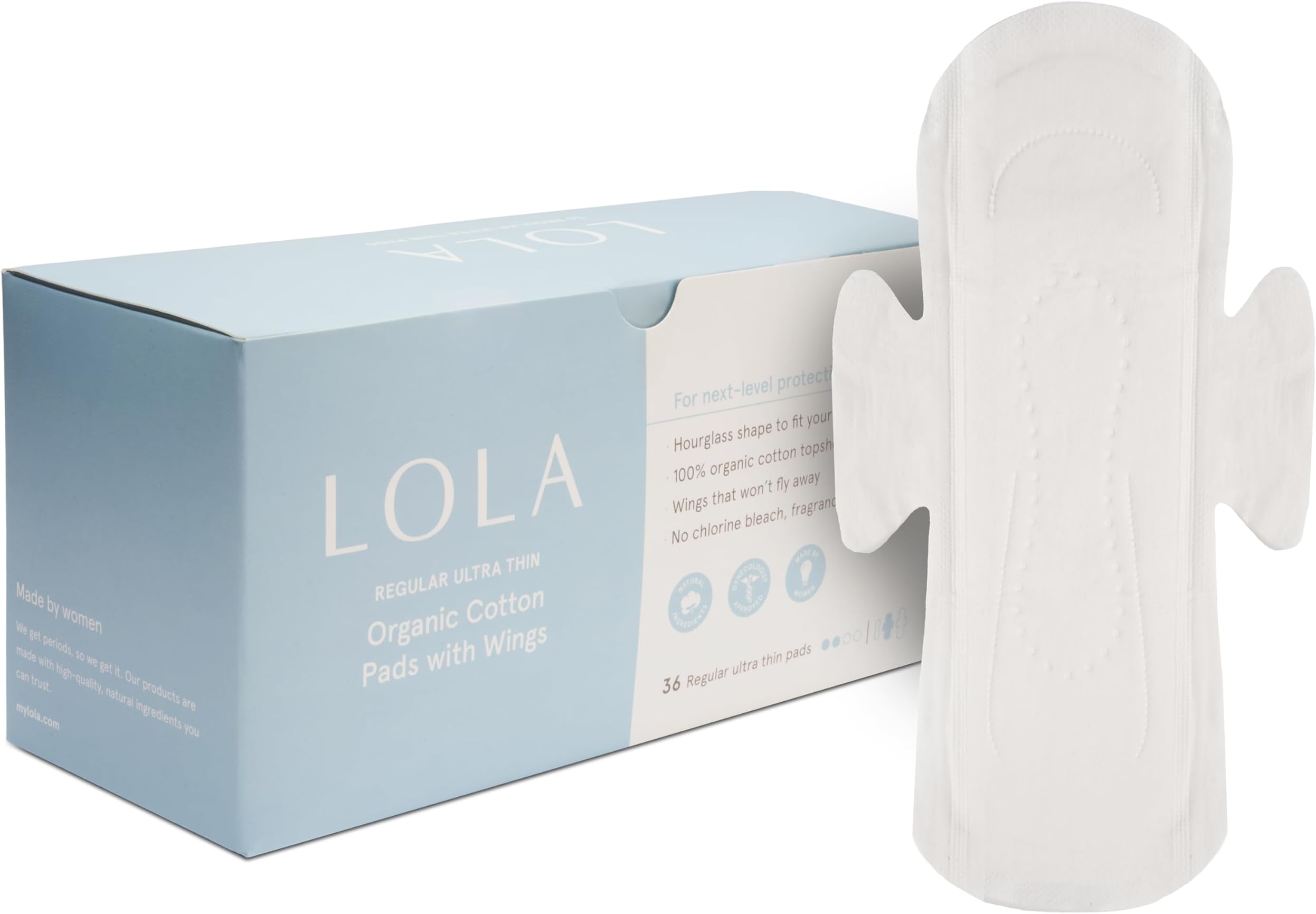 Amazon.com: LOLA Organic Cotton Pads, 36 Count - Ultra Thin Pad with ...