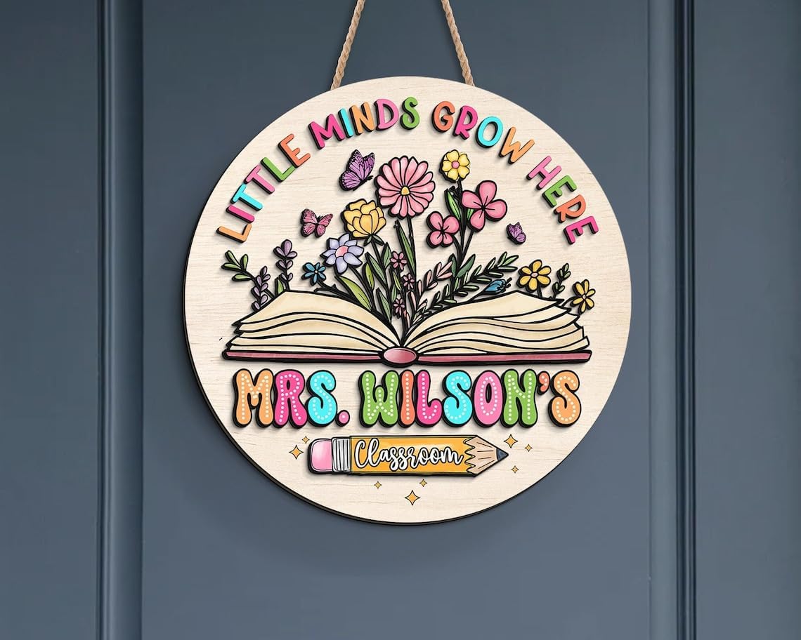 Amazon.com: Little Minds Grow Here Sign, Teacher Classroom Decor ...