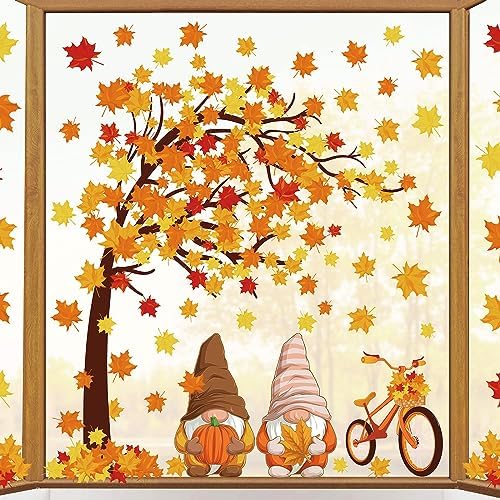 Amazon.com: AnyDesign 6 Sheets Fall Window Clings Colorful Maple Leaves ...