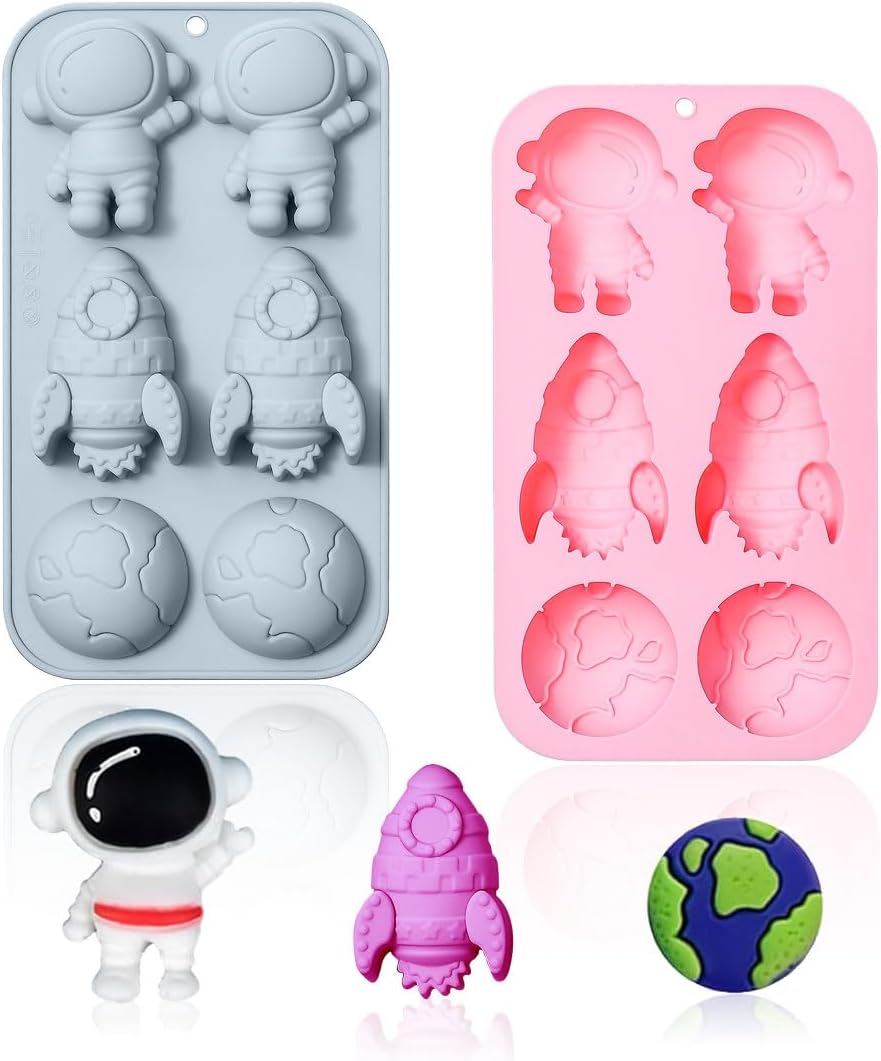 Amazon.com: 2 Pack Space Themed Silicone Cake Molds 6 Cavity 3D ...