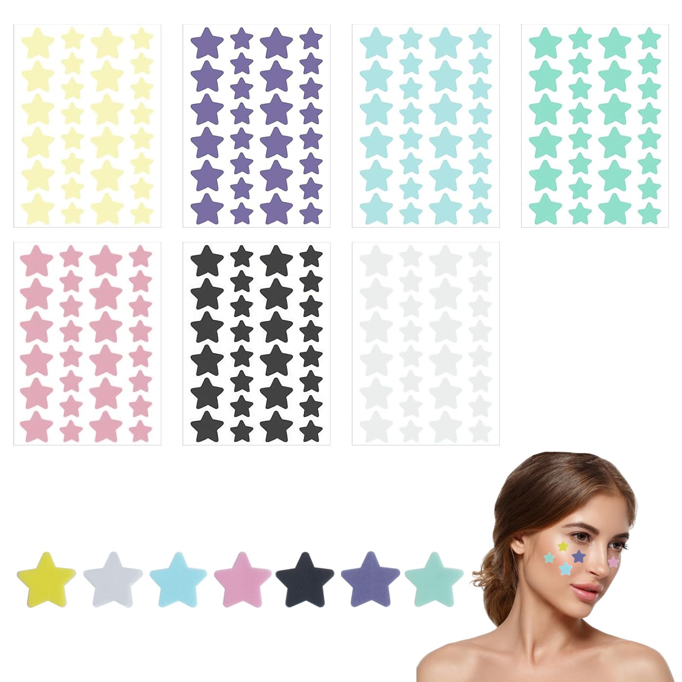 MUNSKT Acne Pimple Patch, 7 Colors 196 Dots Star Pimple Patches with ...