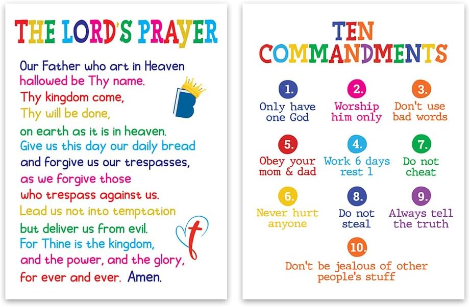 Amazon.com: 2 Pcs Lords Prayer Poster and Ten Commandments Poster ...